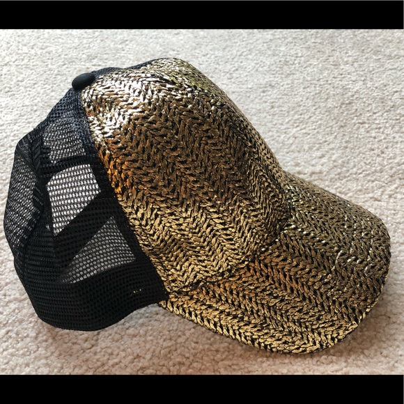 bebe | Accessories | Bebe Gold Black Woven Mesh Hat Cap Adjustable New ...